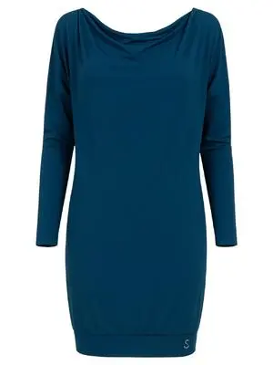 CONQUISTA Blue Draped Boat-neck Jersey Dress In Deep Teal