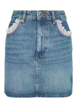 GANNI Rigid Denim Skirt With Lace Trim - Blue