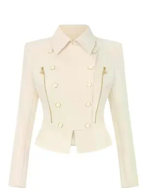 Elisabetta Franchi Jacket In Double Layer Stretch Crêpe Fabric - Neutrals