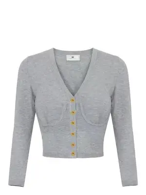 Elisabetta Franchi Knit Bustier-style Cardigan With V-neck And Button Detail - Grey