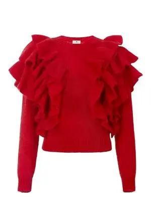 Elisabetta Franchi Knit Pullover With Ruffles - Red