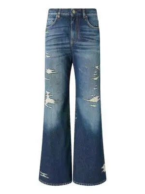 Pinko Distressed Wide-leg Jeans - Blue