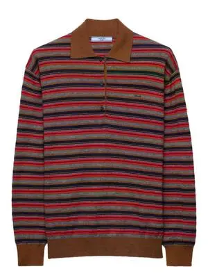 Prada Prada Striped Cashmere Polo Sweater Red