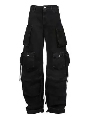 Attico Washed Denim Cargo Pants - Black