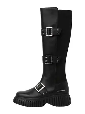 Karl Lagerfeld Karl Lagerfeld "Kreeper" Wedge Tri-Buckle Boots Black/silver