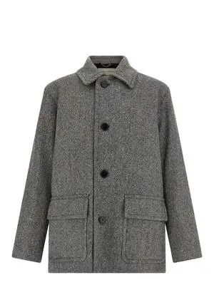 Dries Van Noten Randale' Wool Blend Coat With Multicolor Accents - Gray