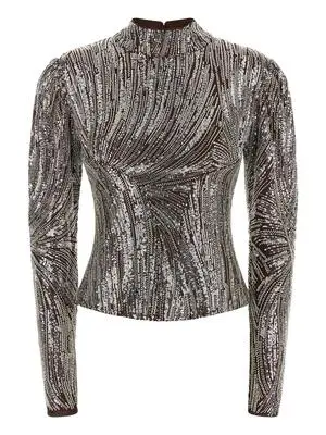 Rabanne Sequin Embellished High Neck Top - Brown