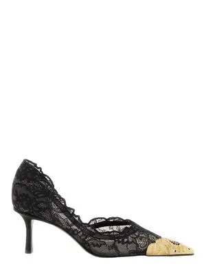 JIMMY CHOO Jimmy Choo Faiz Black Lace D'Orsay Pumps With Gold Metal Toecap Black