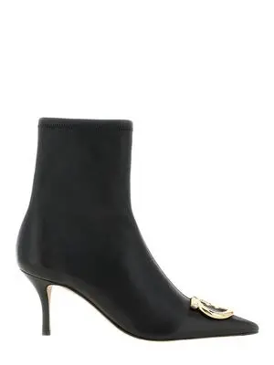 FERRAGAMO Mariu Stretch Technical Fabric Ankle Boots With Maxi Gancini Detail - Black