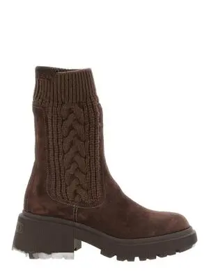 JIMMY CHOO Tamia Suede And Braided Knit Ankle Boots - Brown