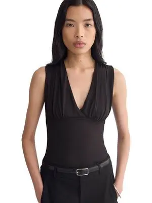 Everlane Drapey Jersey V-neck Top - Black