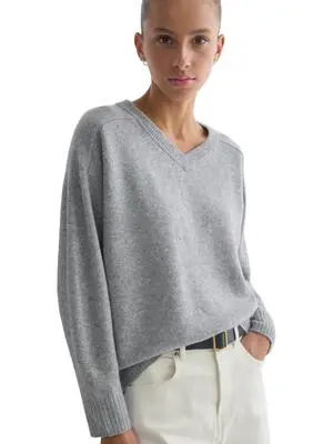 Everlane Cashmere High V Boyfriend Sweater - Grey