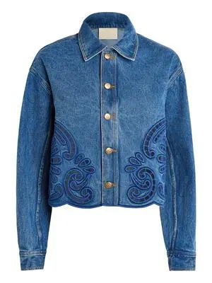 Ulla Johnson Eyelet Bobbi Denim Jacket - Blue