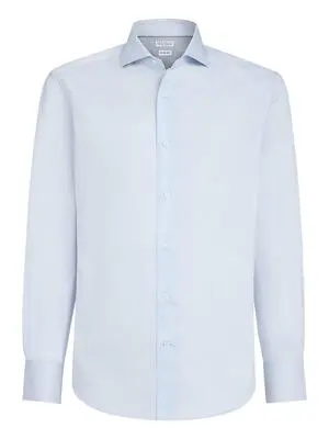 Brunello Cucinelli Cotton Twill Shirt Blue