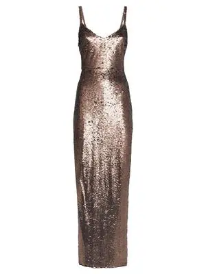 L'Agence Sequined Maxi Dress With V-neck - Brown