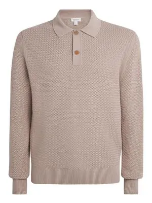 Sunspel Cotton Basketweave Polo Sweater - Brown
