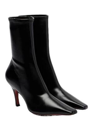 Amina Muaddi Leather Ankle Boots Black