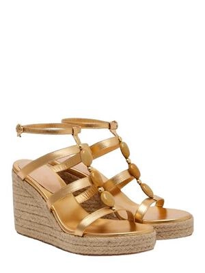 GIANVITO ROSSI Metallic Leather Espadrille Wedges With Embellished Straps - No