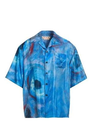 MARNI Man Shirt Azure Size 38 Silk