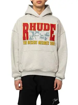 R H U D E Desert Graphic Print Hoodie - Heather Grey/red/multi