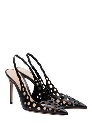 GIANVITO ROSSI Gianvito Rossi Leather Pointed Toe Slingback Pumps Black