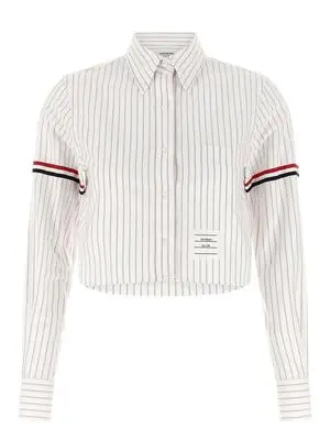Thom Browne Thom Browne Cropped Oxford Cotton Shirt With 4BAR Detail White