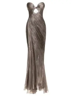 MARIA LUCIA HOHAN Sleeveless Sweetheart Neckline Gown With Cut-out And Lace-up Detail - Brown