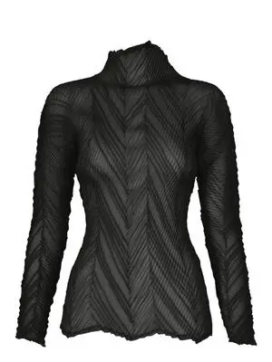 Issey Miyake High Neck Pleated Top - Black
