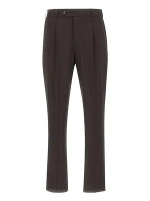 PT TORINO Tailored Pleated Trousers - Dark Brown