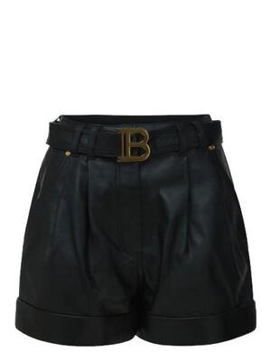 Balmain High-waisted Pleated Wide-leg Shorts - Black