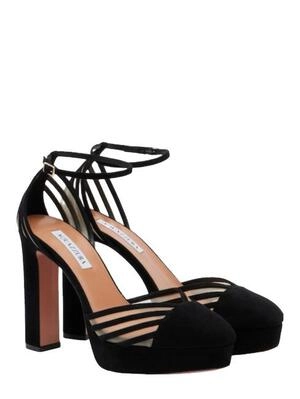 AQUAZZURA Alana Suede And Mesh Platform Pumps - Black