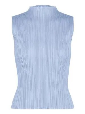 Issey Miyake Sleeveless Mock Neck Top - Light Blue