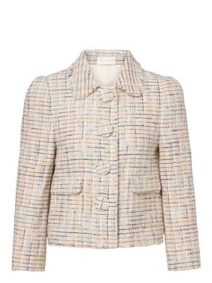 SHUSHU/TONG Short Plaid Jacket With Puffed Shoulders - White