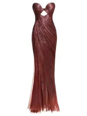 MARIA LUCIA HOHAN Pleated Strapless Gown - Brown