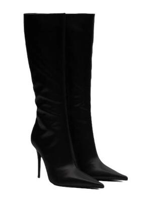 Amina Muaddi Barbara Satin Knee-high Boots - Black