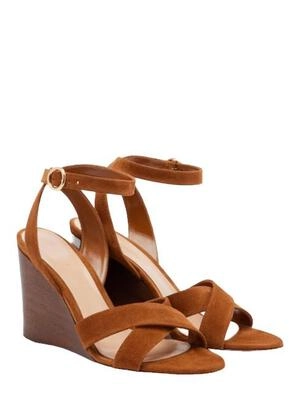 GIANVITO ROSSI Ines Suede Wedge Sandals - Brown