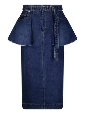 Sacai Belted Peplum Denim Skirt - Blue