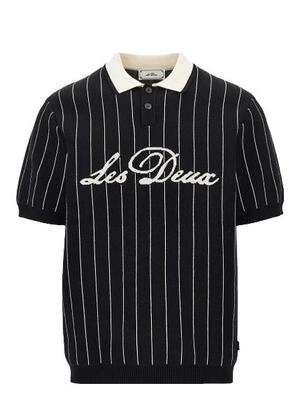 LES DEUX Pinstripe-pattern Knitted Polo Shirt - Black