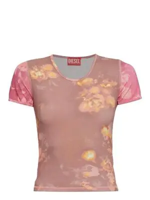DIESEL® Top In Floral-print Ribbed Jersey - Pink