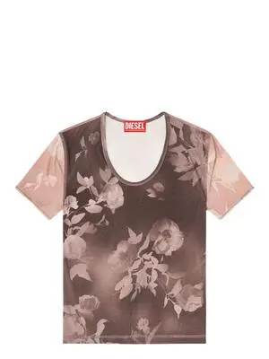 DIESEL® Top In Floral-print Ribbed Jersey Violet/pink