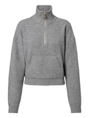 Victoria Beckham Quarter Zip Turtleneck Sweater With Pocket - Grey