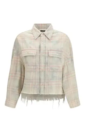 R13 Cropped Frayed Plaid Shirt - Nude