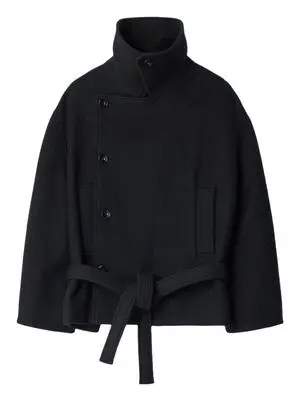 LEMAIRE Short Wrap Coat In Felted Wool And Alpaca Blend - Black