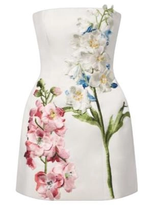 LEO Floral-appliqué Bustier Dress - White