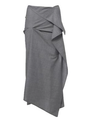 Victoria Beckham Asymmetric Draped Wool Midi Skirt - Grey