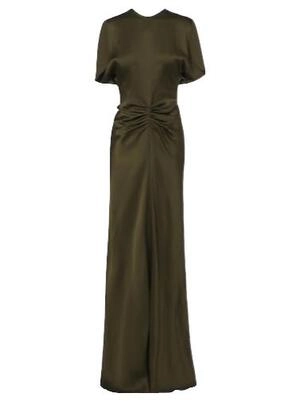 Victoria Beckham Satin Maxi Dress With Pleats - Green