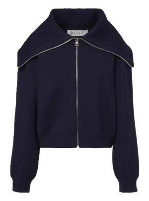 RÓHE Róhe Wool Zip-Up Cardigan With Oversized Fold-Over Collar Black