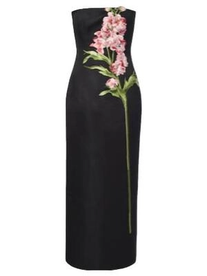 LEO Strapless Floral Applique Maxi Dress - Black