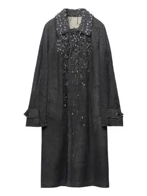 Prada Single-breasted Mouliné Prince Of Wales Check And Embroidered Twill Coat - Black/tequila