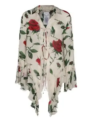 Blumarine Blumarine Floral Rose Print Chiffon Top Nude